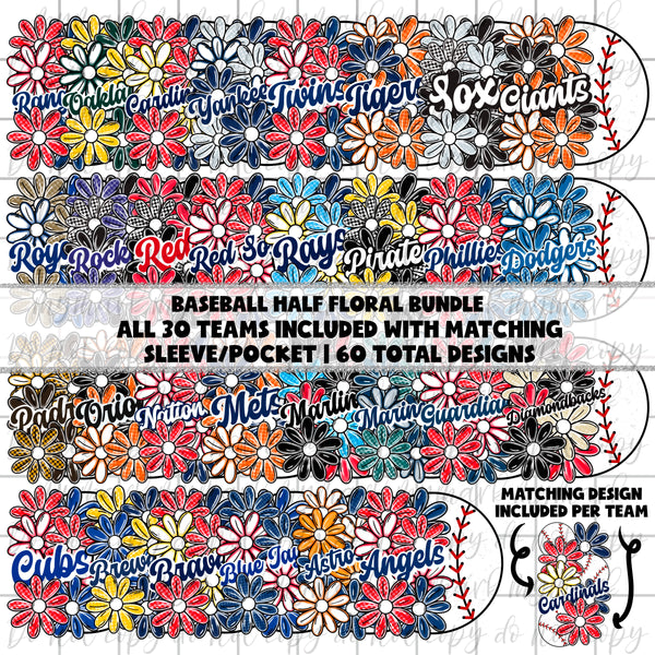 BASEBALL FLORAL BUNDLE : 60 designs | April 2025 – MYMARK Digitals